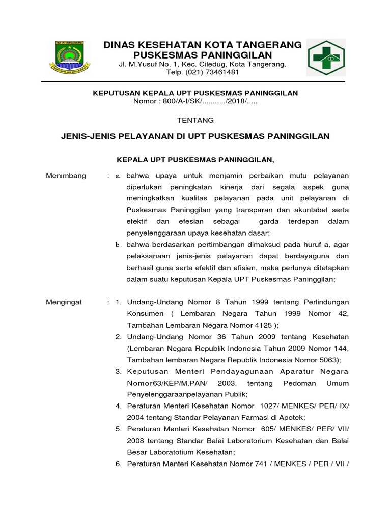 SK Jenis-Jenis Pelayanan | PDF | Pengembangan Diri | Kesehatan Holistik