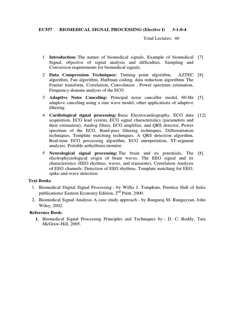 Ec557 Biomedical Signal Processing | PDF | Science & Mathematics ...