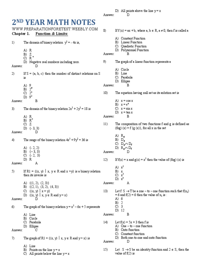 2ND YEAR MATH NOTES CHAPTER 1 FUNCTIONS AND LIMITS | PDF | Function ...