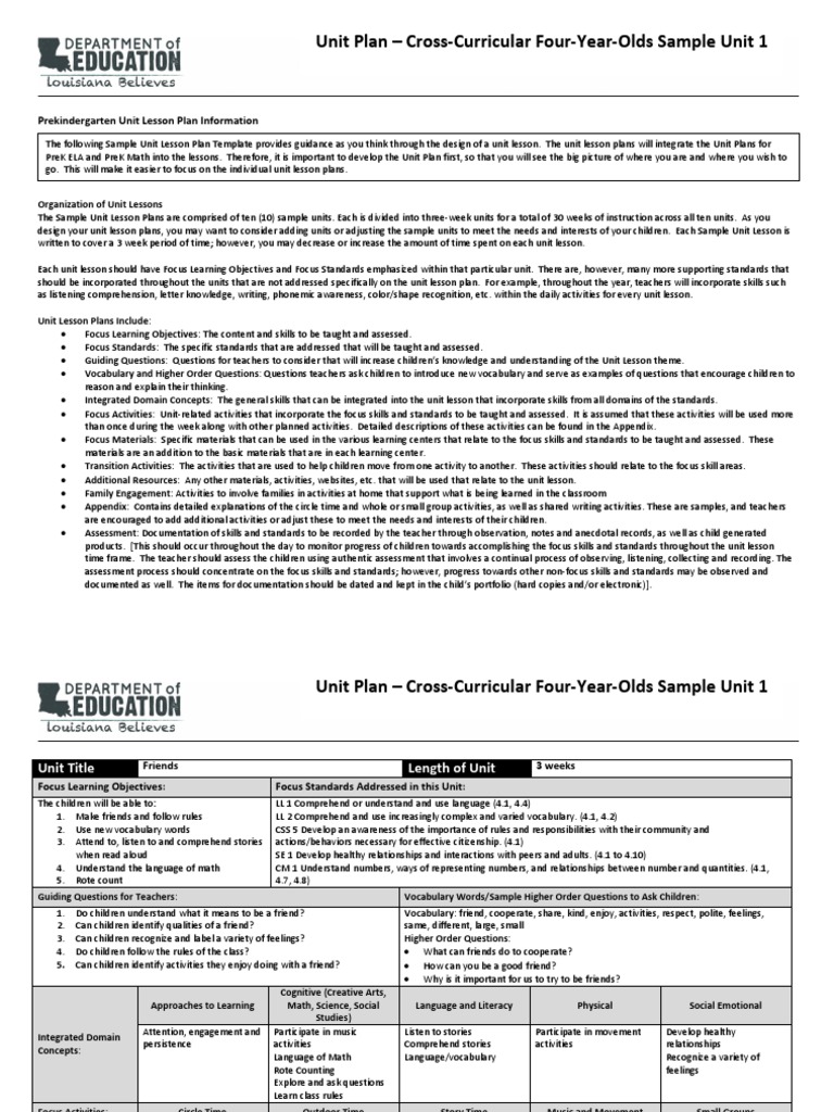 Cross-Curricular Unit Plan for PreK | PDF | Lesson Plan | Vocabulary