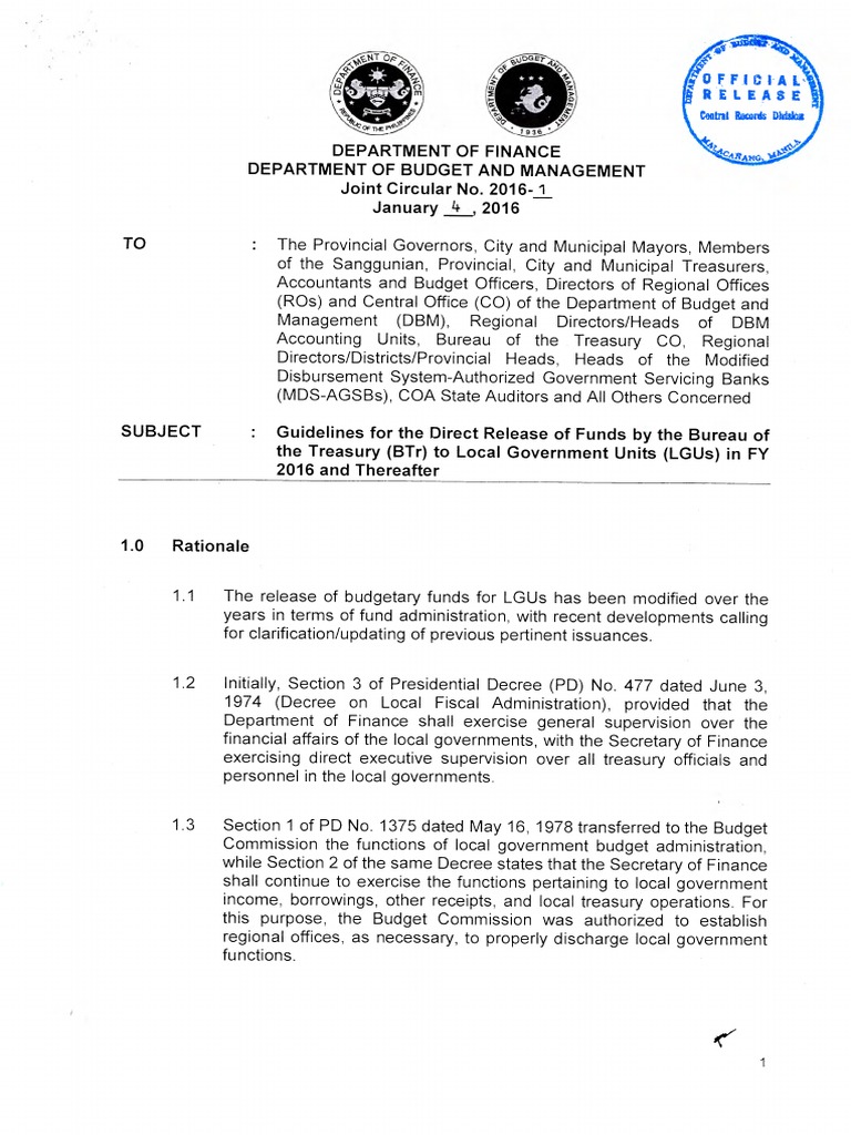 Joint Circular Dof - DBM No. 2016-1 - Guidelines For The Direct Release ...