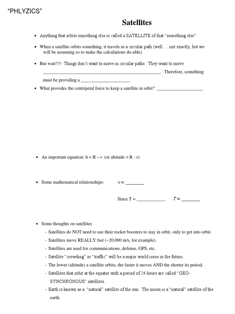 Day 5 Satellite Mechanics Worksheet PDF | PDF | Satellite | Orbit
