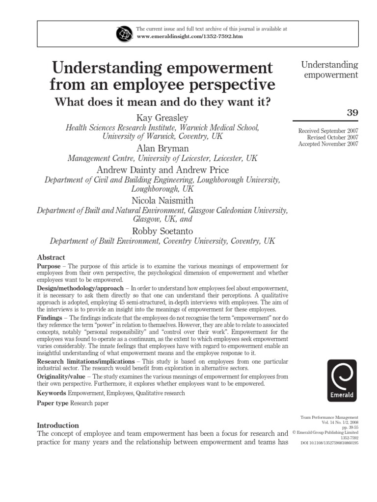 Understanding Empowerment From An Employee Perspective: What Does It ...