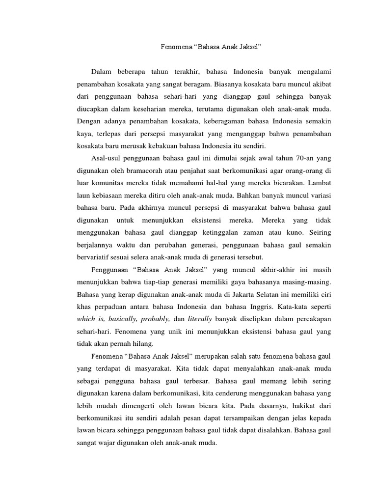 Fenomena Bahasa Anak Jaksel | PDF | Seni & Disiplin Bahasa