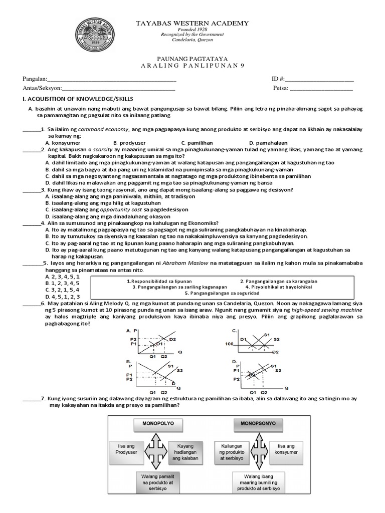 Pretest 1st Quarter AP 9 Pretest | PDF
