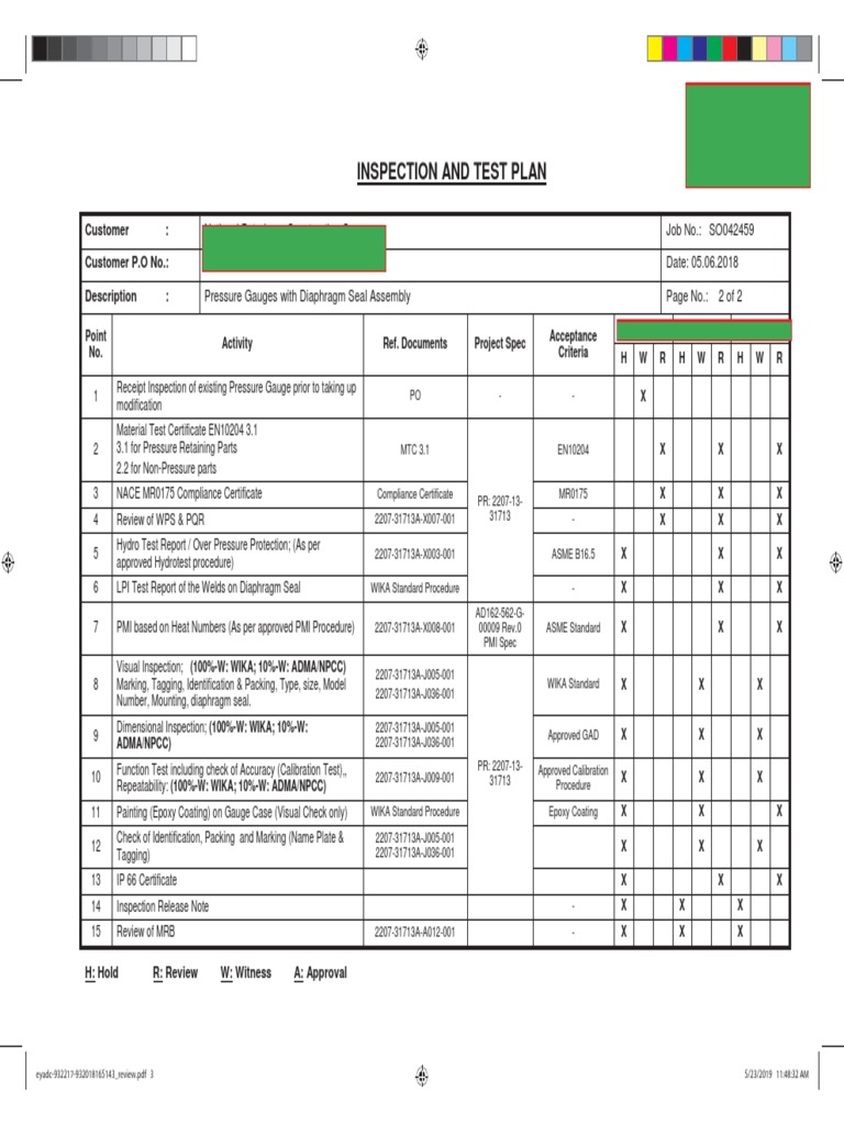 ITP | PDF | Calibration | Mechanical Engineering