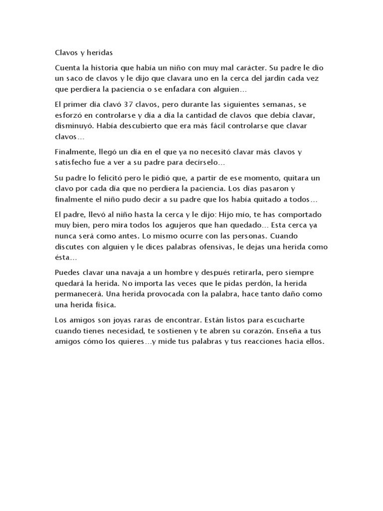 Documento 3. Cuento Clavos y Heridas | PDF