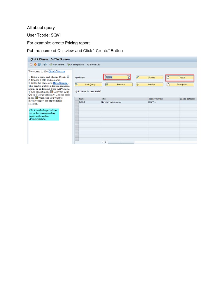 All About Query User Tcode: SQVI For Example: Create Pricing Report Put ...