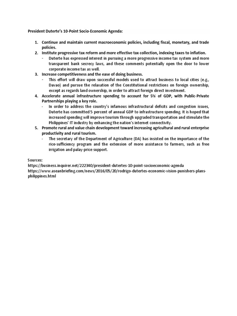 10 Point Socio Economic Agenda | PDF