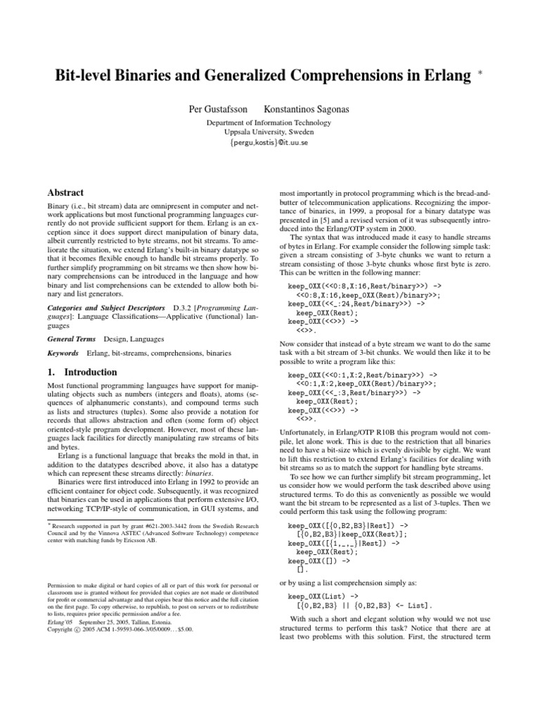Bit-Level Binaries and Generalized Comprehensions in Erlang | PDF | Data Type | Bit