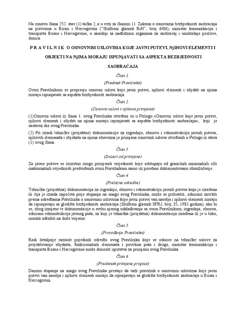 BiH Pravilnik - Putevi | PDF