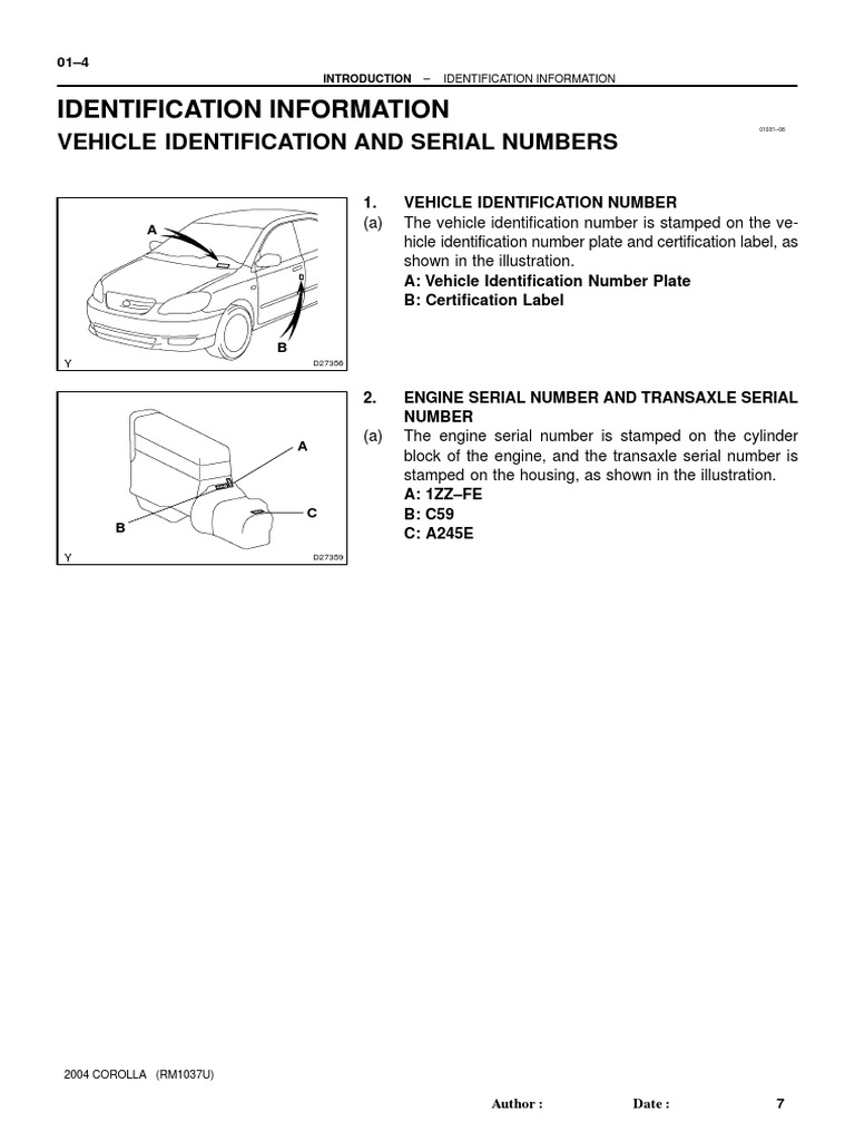 Identification Information: Vehicle Identification and Serial Numbers | PDF