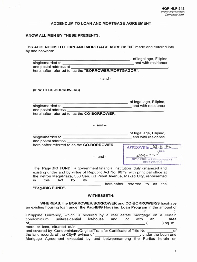 Addendum To Lma - HDMF Form House Construction | PDF | Loans | Mortgage Law
