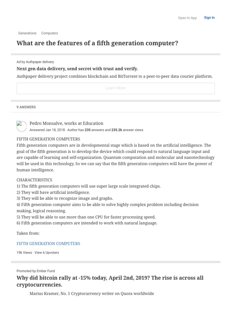 What Are The Features of A Fifth Generation Computer - Quora | PDF ...