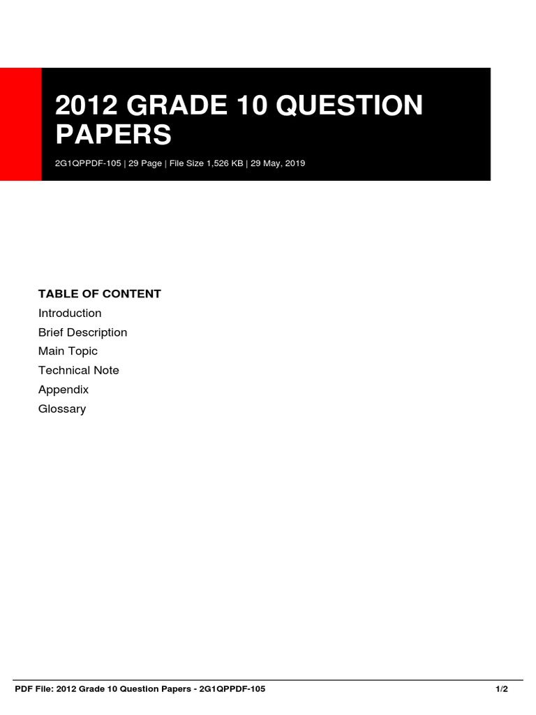 ID357190a98-2012 Grade 10 Question Papers | PDF