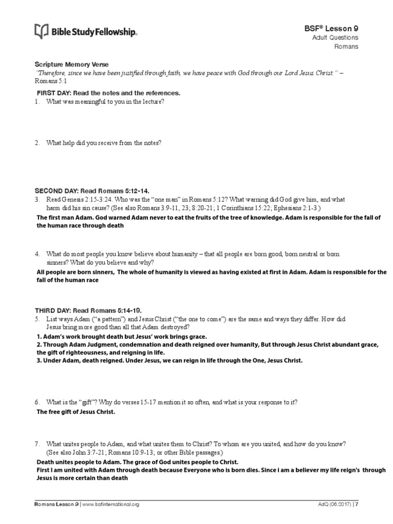 BSF Lesson 27 | PDF | Epistle To The Romans | Adam
