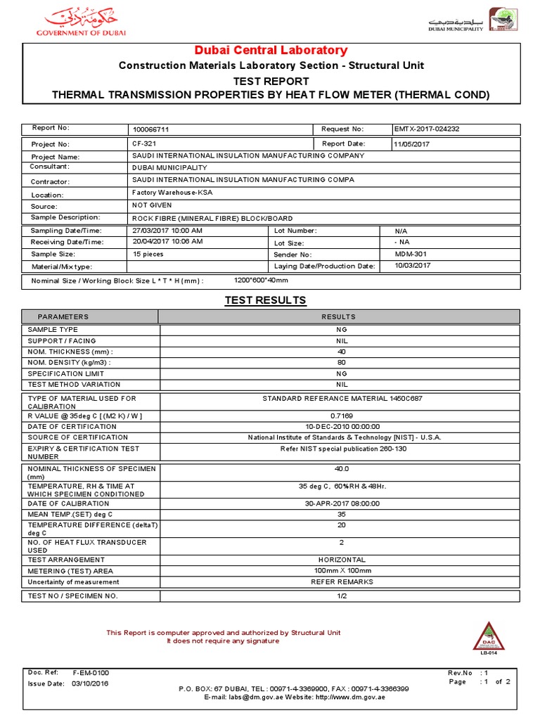 DCL Thermal Insulation Test Report | PDF | Thermal Conductivity | Heat ...