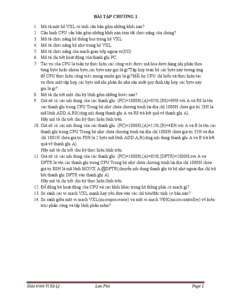 Bài Tập Chương 1 Vxl | PDF