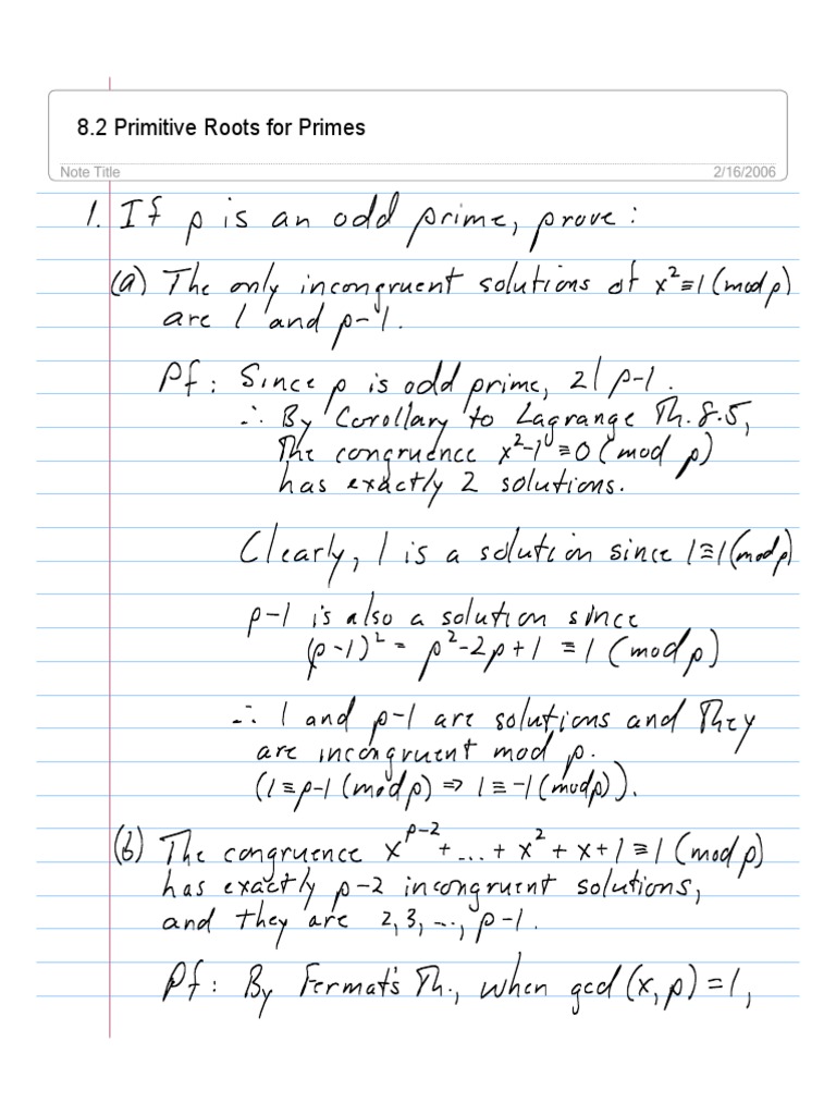 08-2 Primitive Roots For Primes PDF | PDF