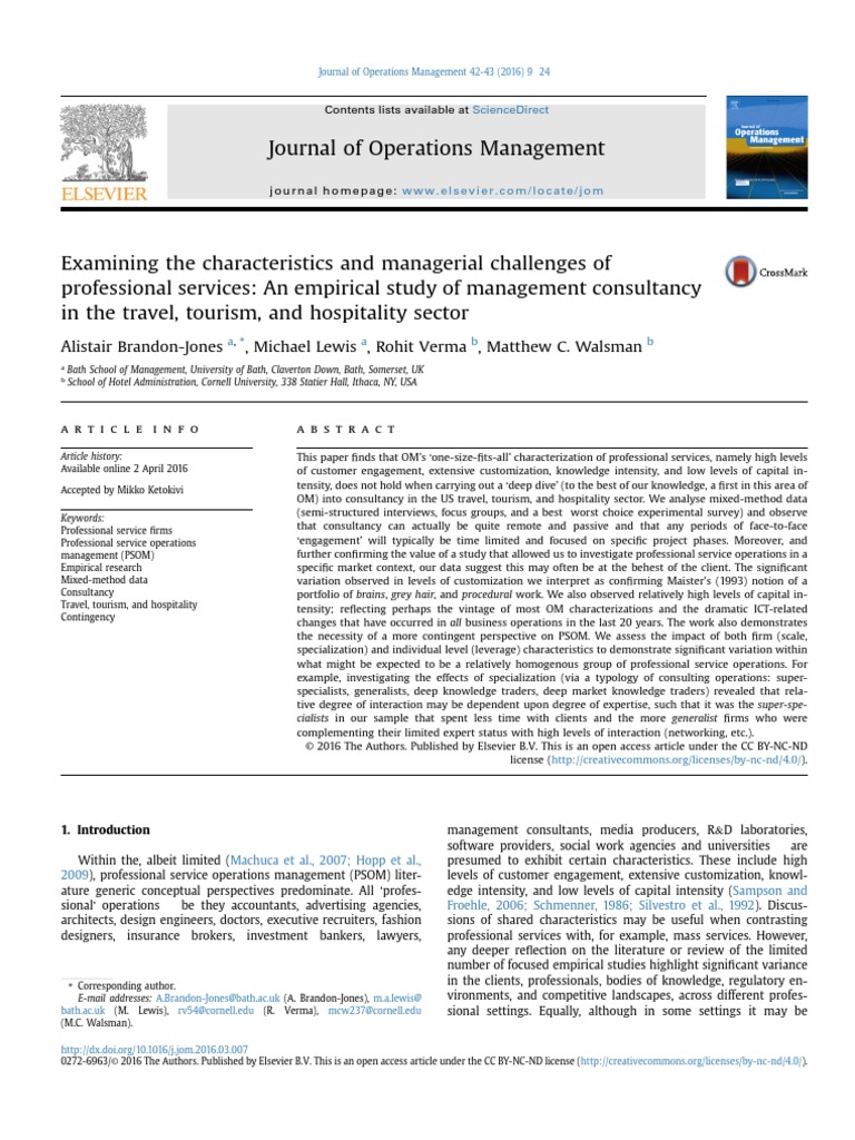 Journal of Operations Management: Alistair Brandon-Jones, Michael Lewis ...