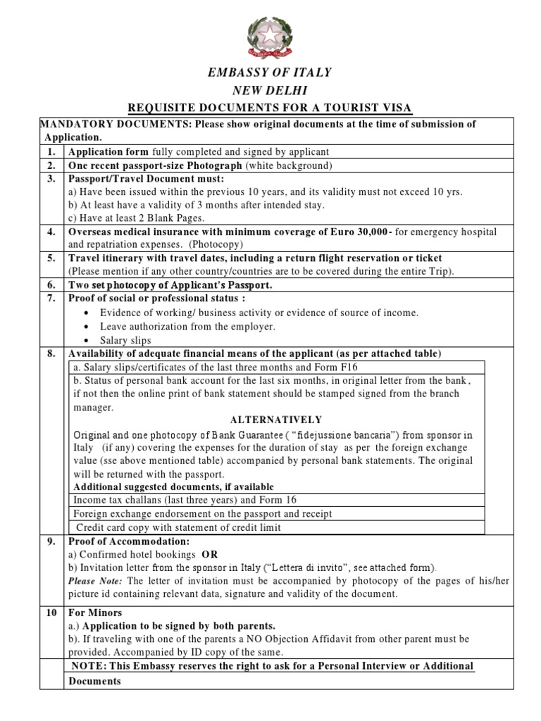 Requirements for an Italian Tourist Visa: A Comprehensive List of ...