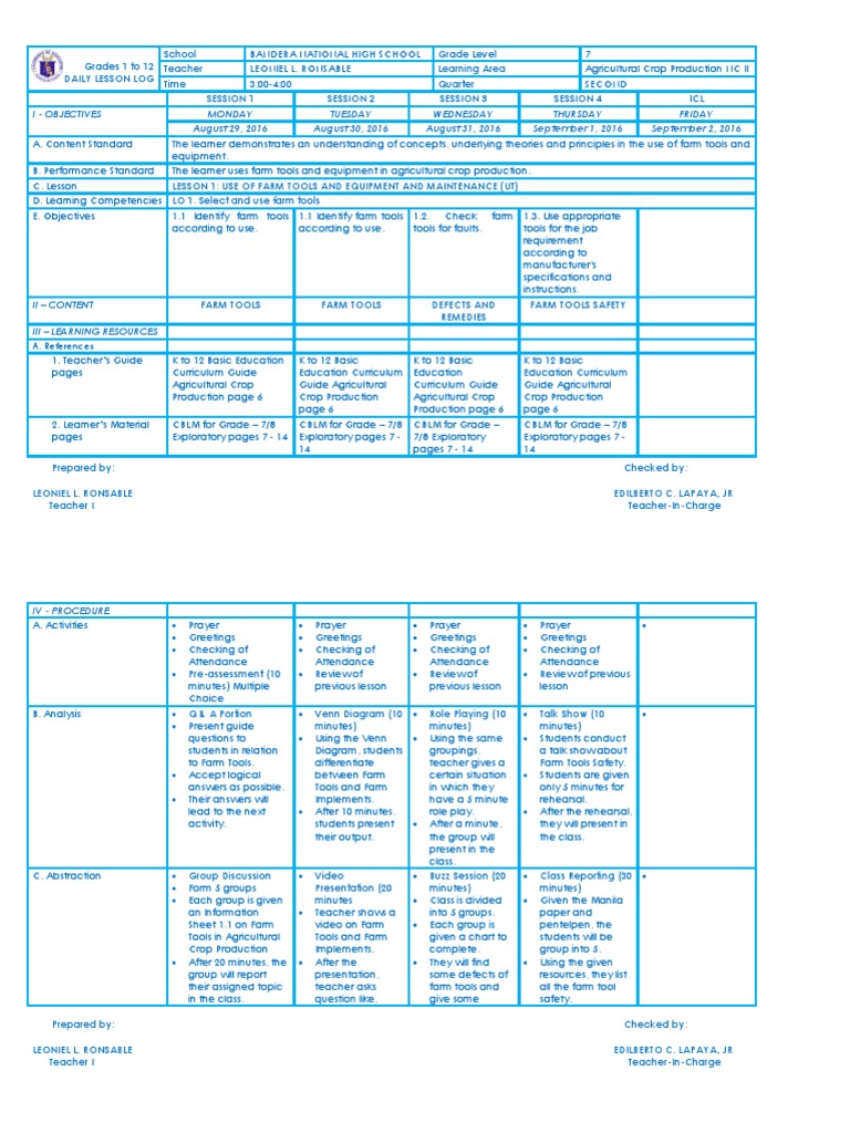 DLL Agricultural Crop TLE Grade 7 | PDF | Test (Assessment) | Curriculum