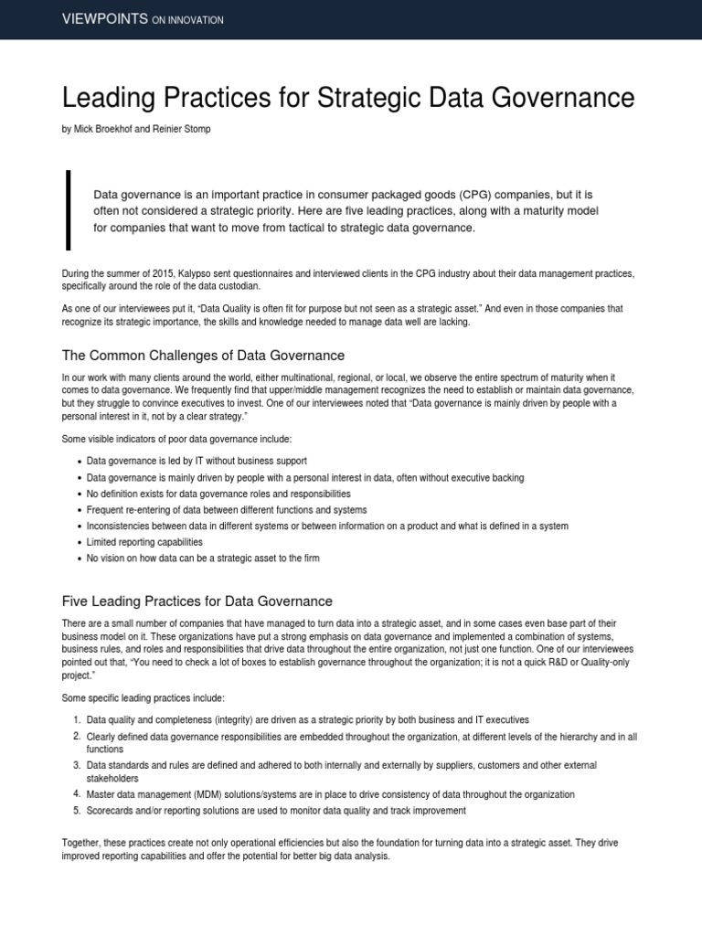 Leading Practices For Strategic Data Governance | PDF | Governance ...