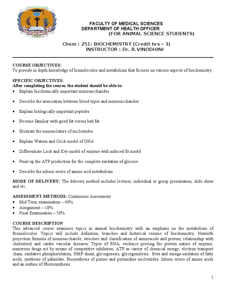 Animal Science Course Outline Revised | PDF | Biochemistry | Chemistry