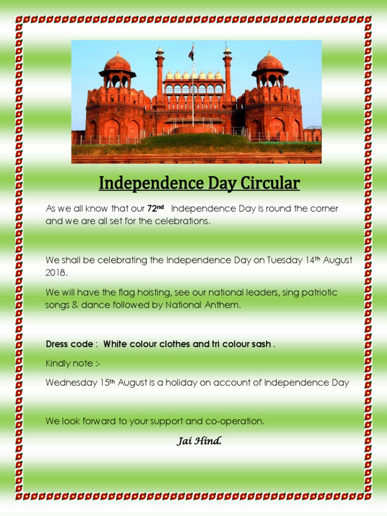 Independence Day Circular - 2018 | PDF