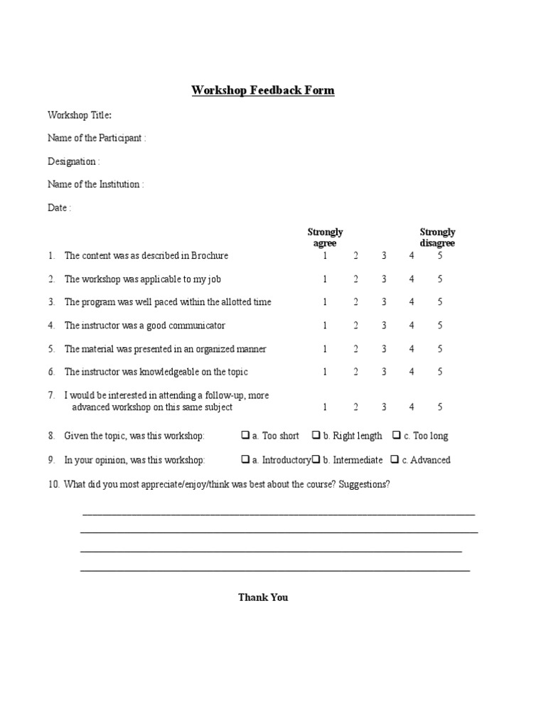 Feedback Form For Workshops and FDPs | PDF