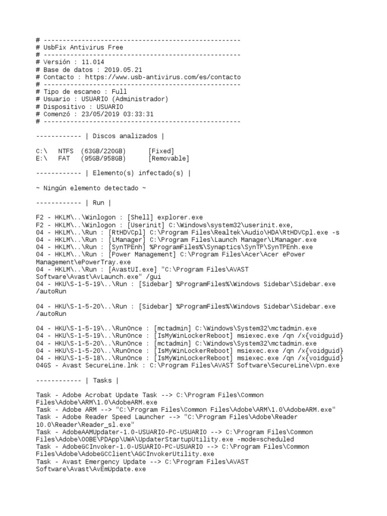 UsbFix Report | PDF | Windows Registry | Operating System Technology