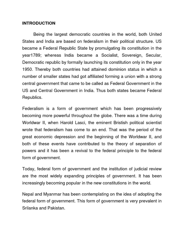 Comparative Study of Federalism in India | PDF | Federal Government Of ... Comparative Study of Federalism in India | PDF | Federal Government Of ...