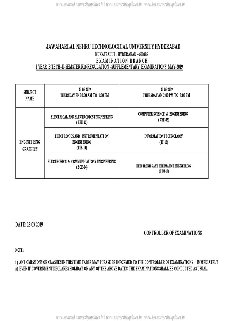 JNTUH B.Tech II Sem Exam Schedule 2019 | PDF | Science & Mathematics | Computers
