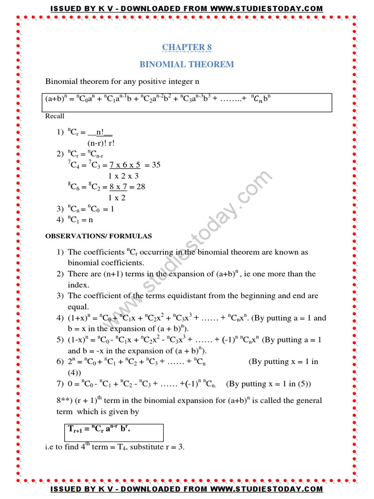 Binomial Theorem | Download Free PDF | Complex Analysis | Combinatorics