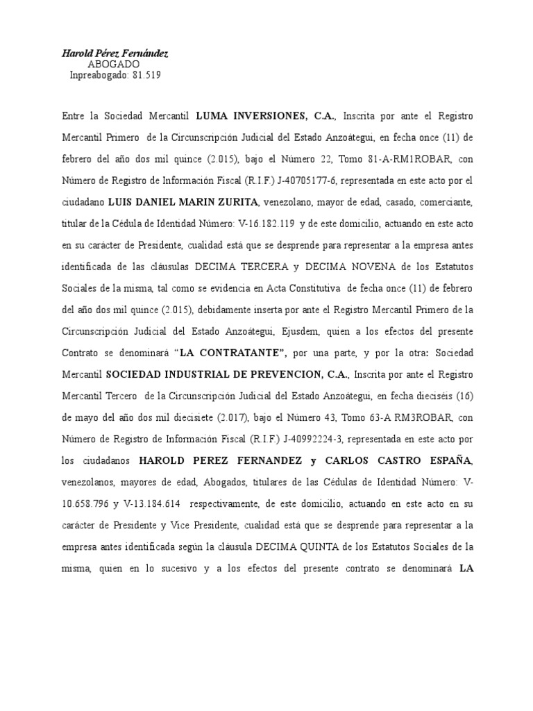 Contrato Luma | PDF | Derecho laboral | Seguridad y salud ocupacional