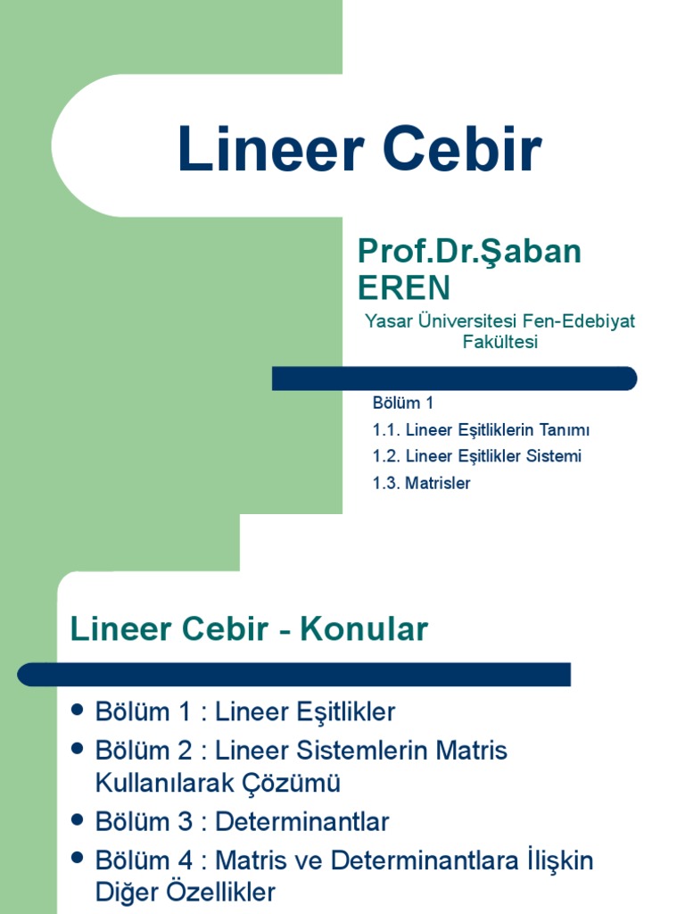 Lineer Cebir Ders Notlari Saban Eren 1 | PDF