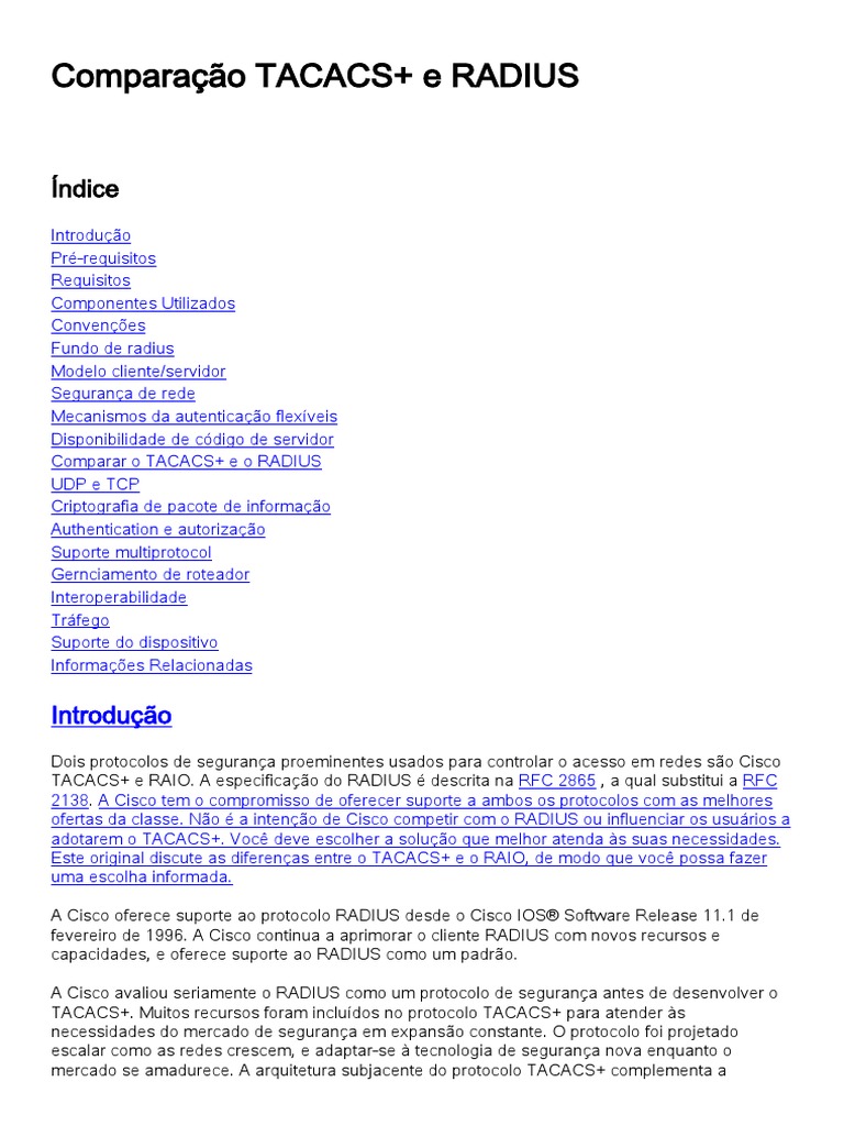 Tacacs Radius Compara | PDF | Raio | Modelo cliente – Servidor