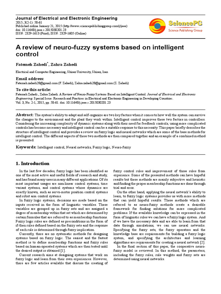 A Review of Neuro-Fuzzy Systems Based On Intelligent Control | PDF | Fuzzy Logic | Artificial ...