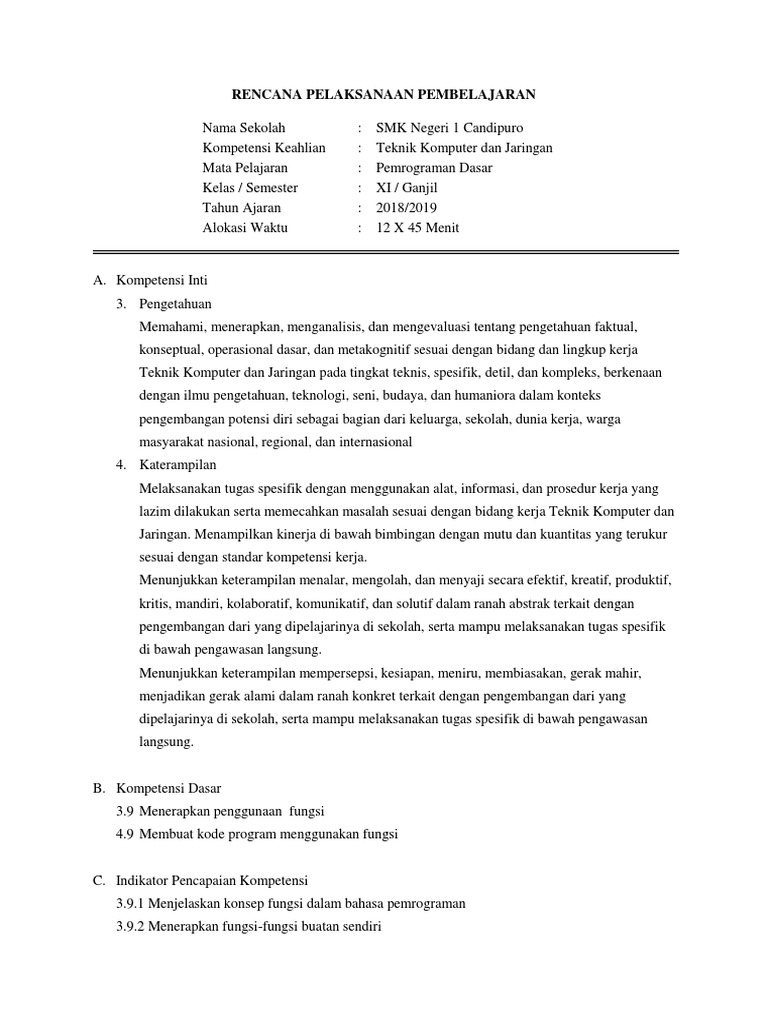 RPP Pemrograman Dasar 3.9&4.9 | PDF | Komputer