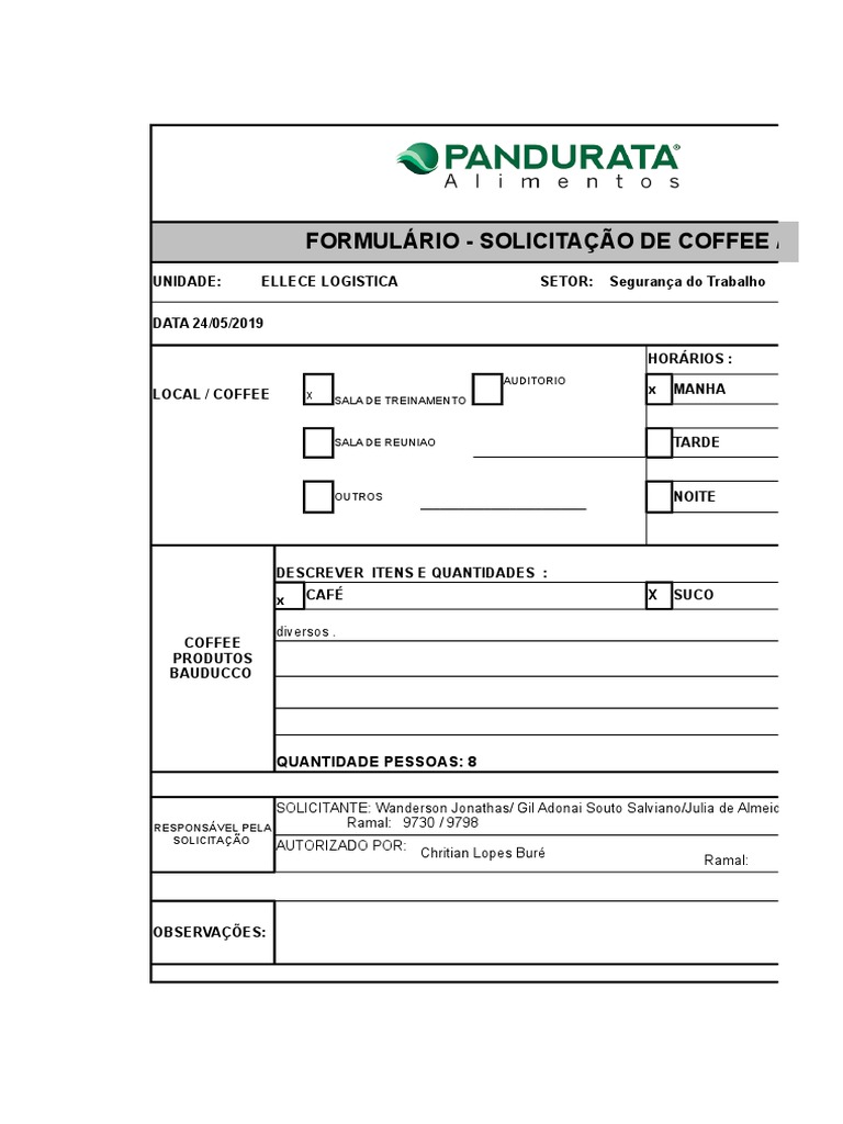 Formulário Solicitação - Coffee Break | PDF