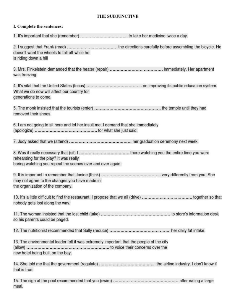 The Subjunctive I. Complete The Sentences | PDF