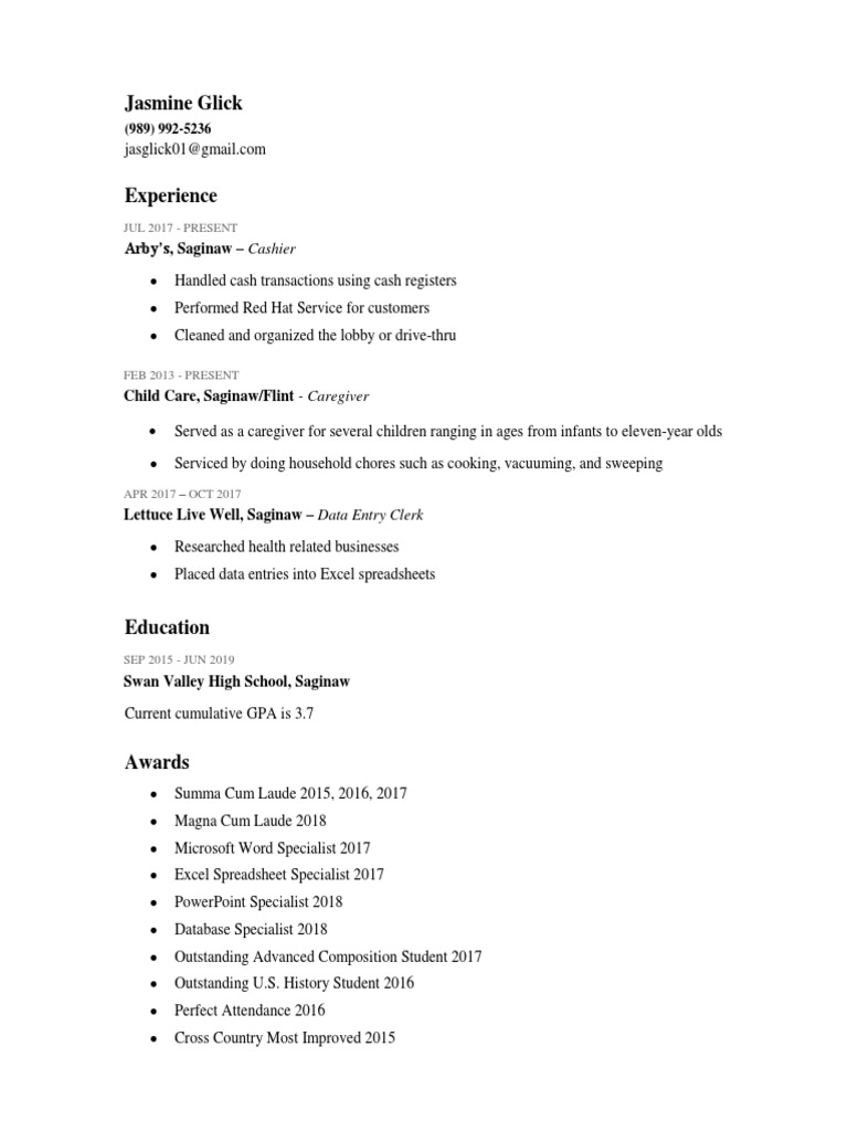 Jasmine Glick Resume | Download Free PDF | Business