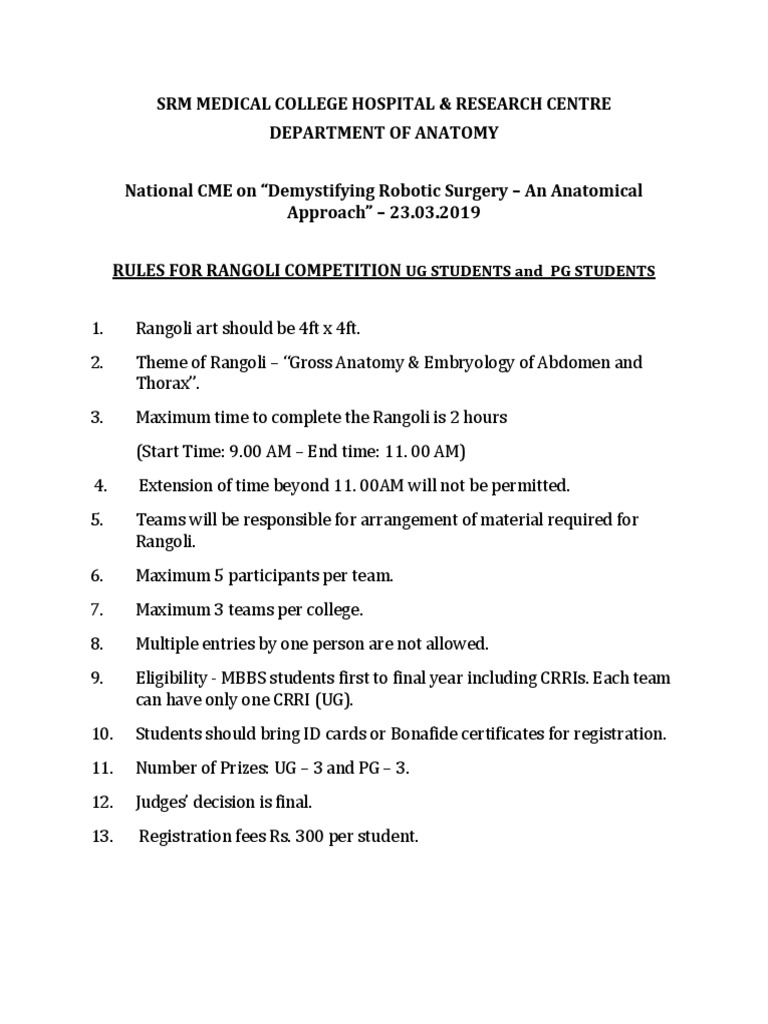 SRM CME Rules For Model & Rangoli Competition | PDF