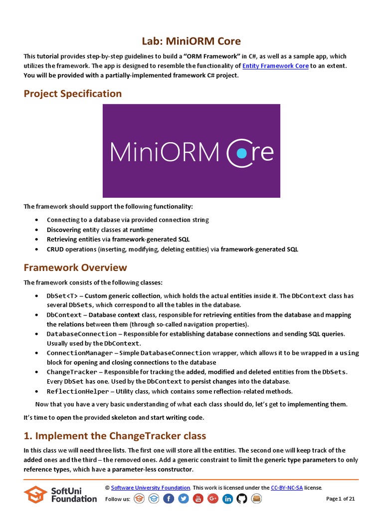 Lab: Miniorm Core: Project Specification | PDF | Method (Computer Programming) | Parameter ...