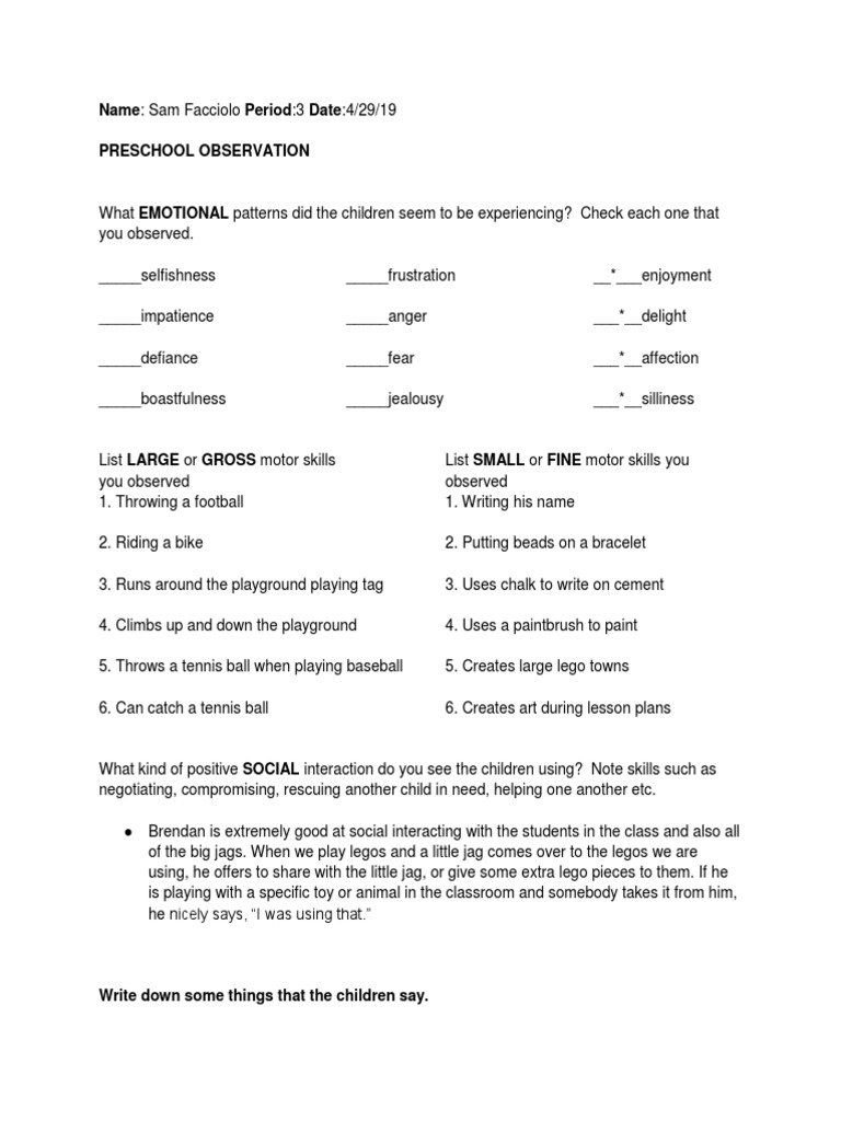 Preschool Observation | PDF