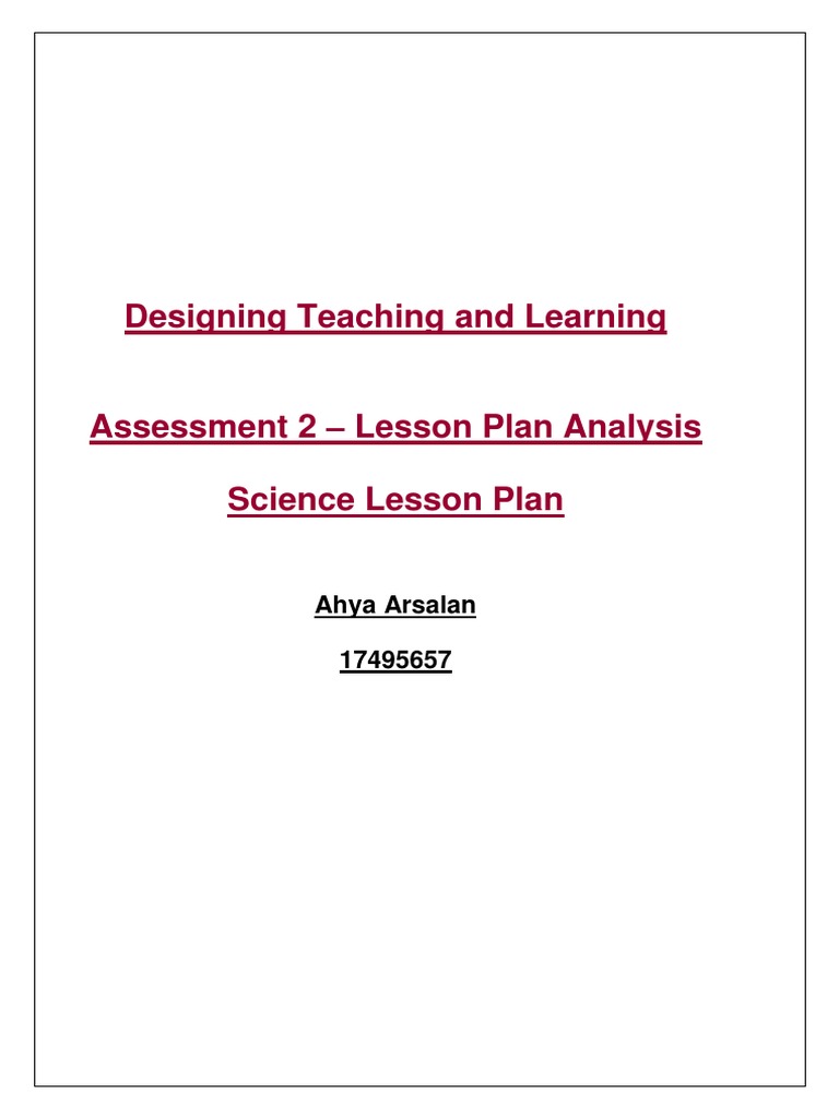Assessment 2 - Lesson Plan Analysis - 17495657 | PDF | Lesson Plan ...