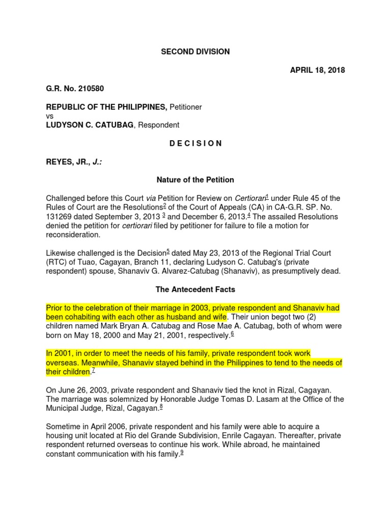 DONE - Declaration of Presumptive Death | PDF | Judgment (Law) | Certiorari