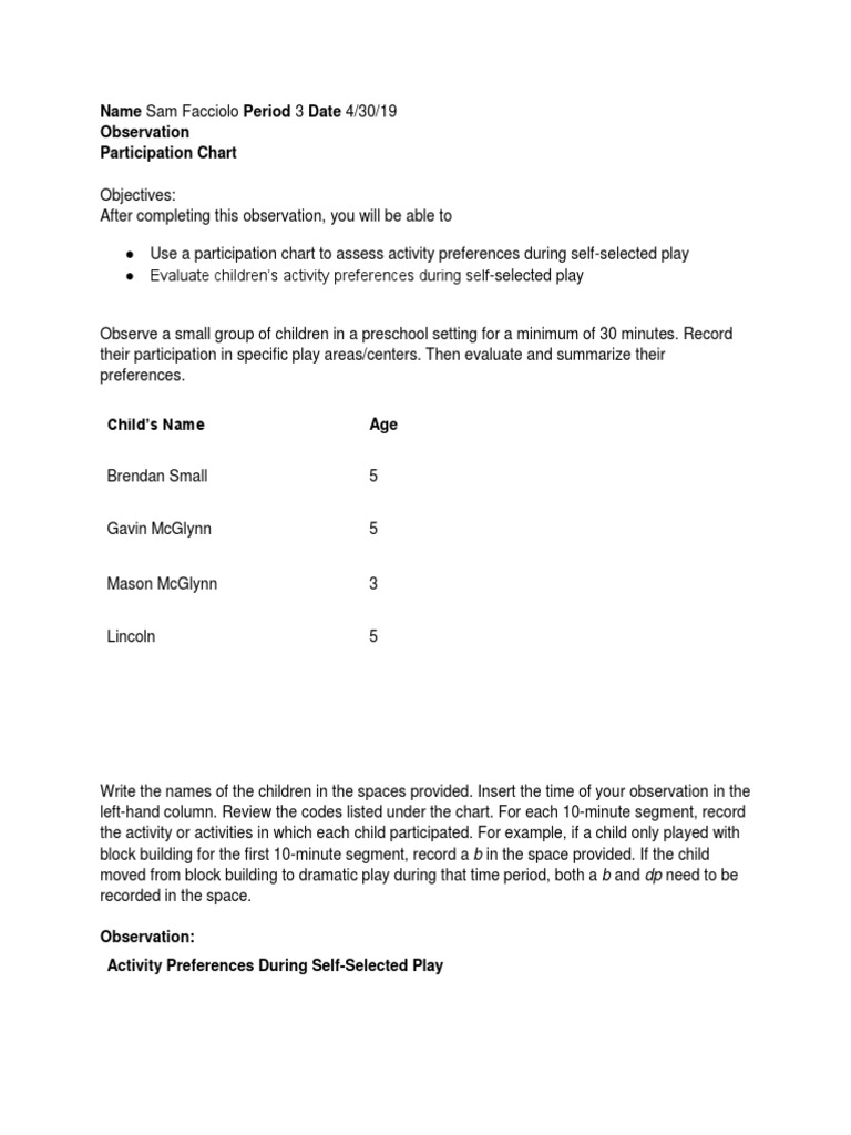 Participation Chart | PDF | Playground | Cognition