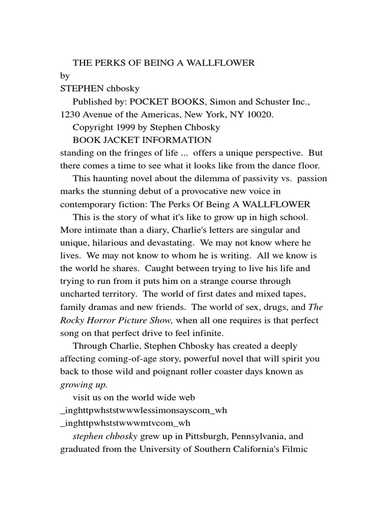 The Perks of Being A Wallflower PDF | PDF | Mystery, Thriller & Crime ...