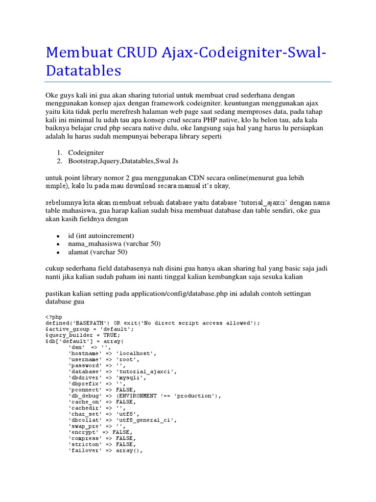 Membuat CRUD Ajax CodeIgniter | PDF